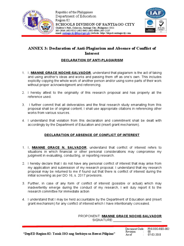 Anti-Plagiarism Declaration Form | PDF | Justice | Crime & Violence