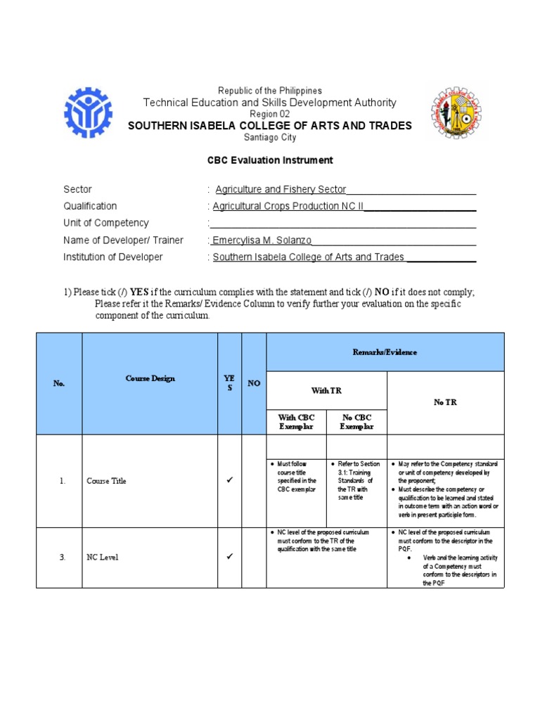 Cbc-Evaluation-Instrument Acp NC Ii | Download Free PDF | Educational ...