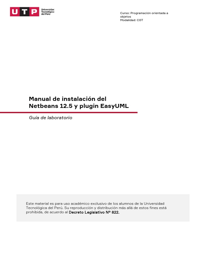 Manual de Instalación Del Netbeans 12.5 Y Plugin Easyuml: Guía de Laboratorio | PDF ...