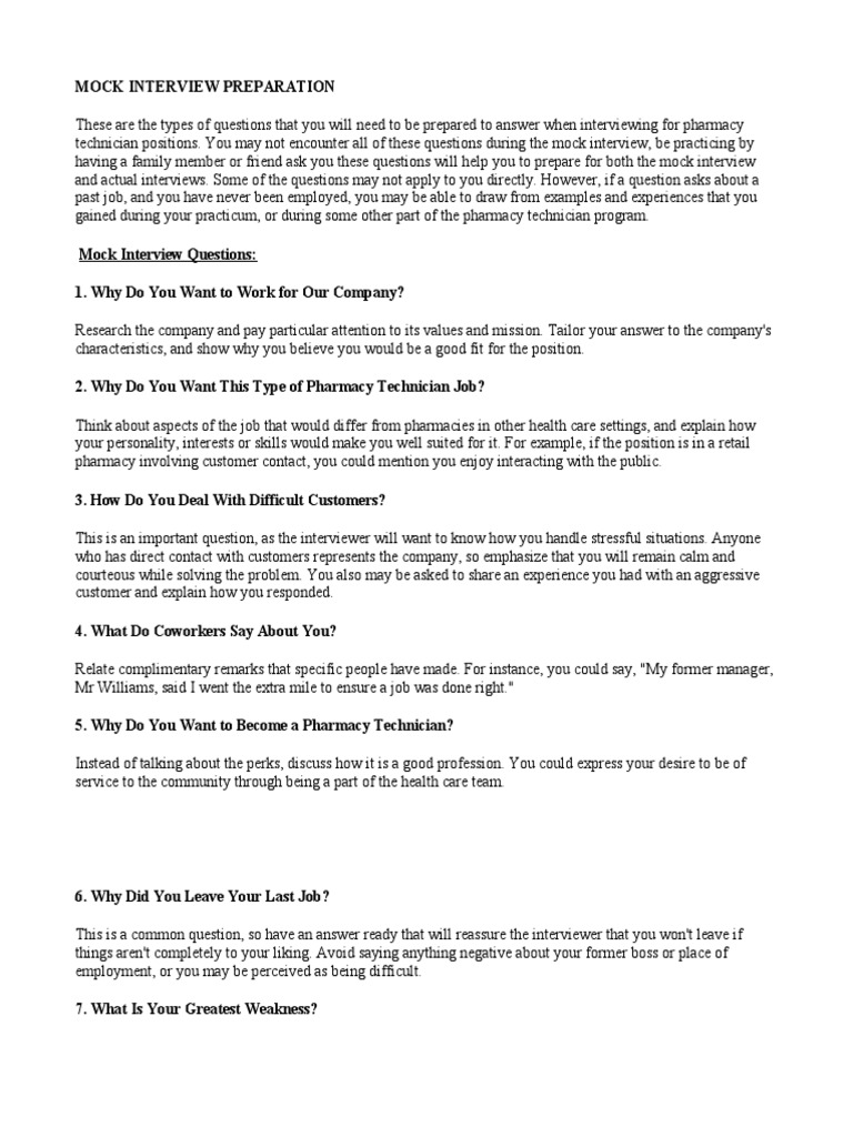 Mock Interview Preparation | PDF | Pharmacy | Pharmacist