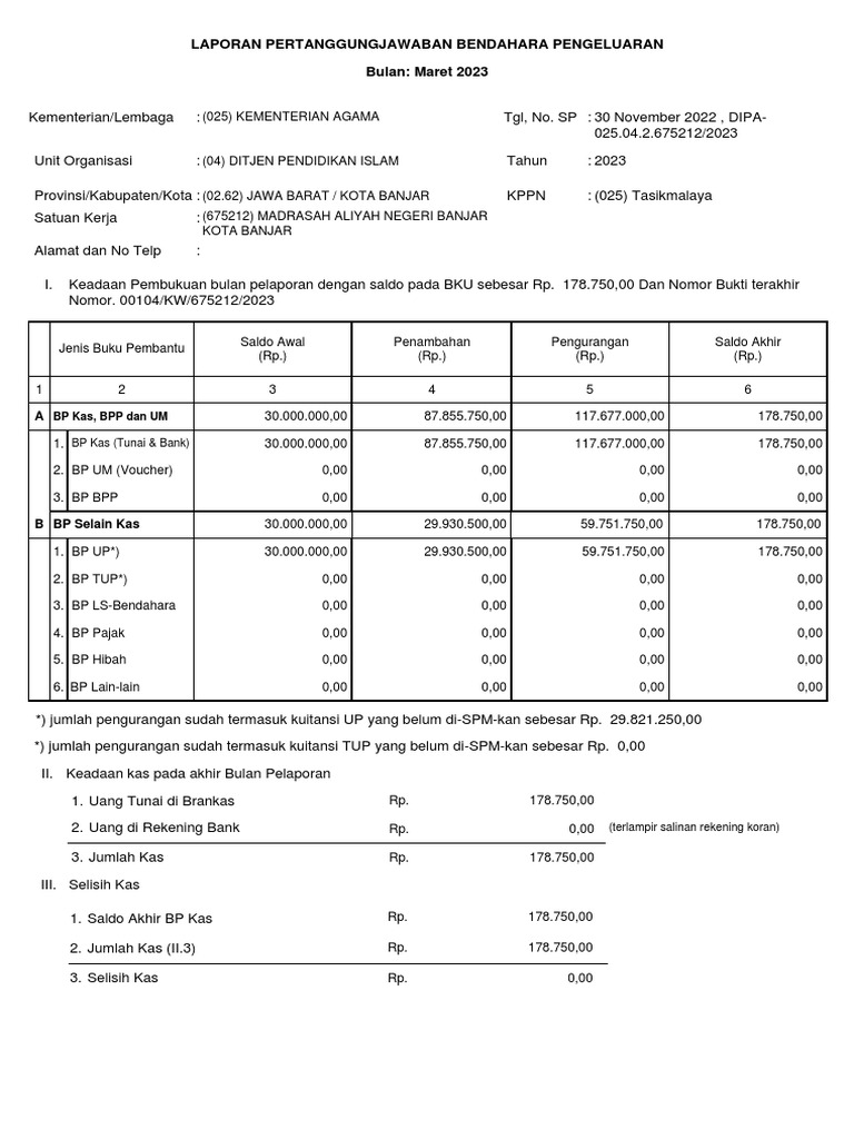 LPJ Bendahara Pengeluaran 675212 03-2023 | PDF