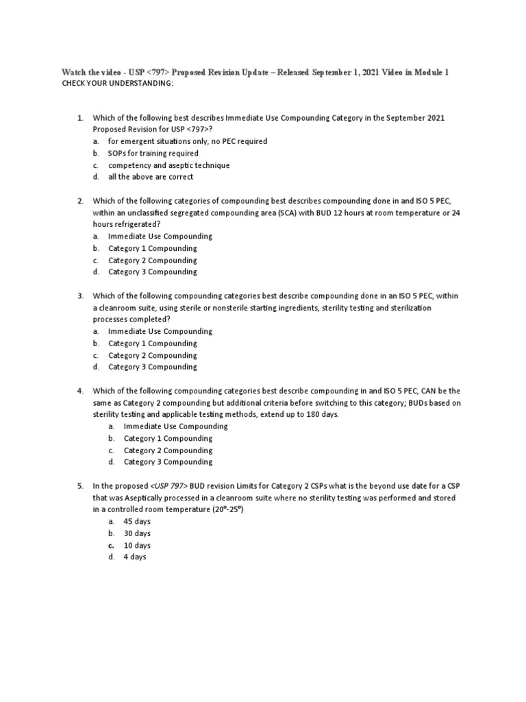 USP 797 Proposed Revision September 2021 - Check Your Understanding ...