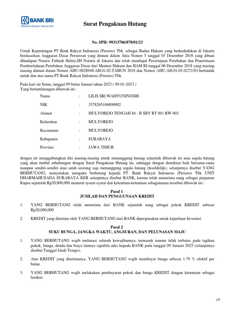 Surat Pengakuan Hutang | PDF