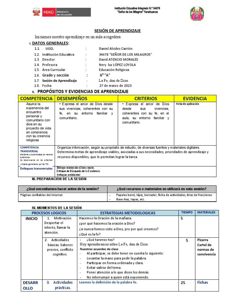 SESION DE Educación Religiosa | PDF | Fe | Creencia religiosa y doctrina