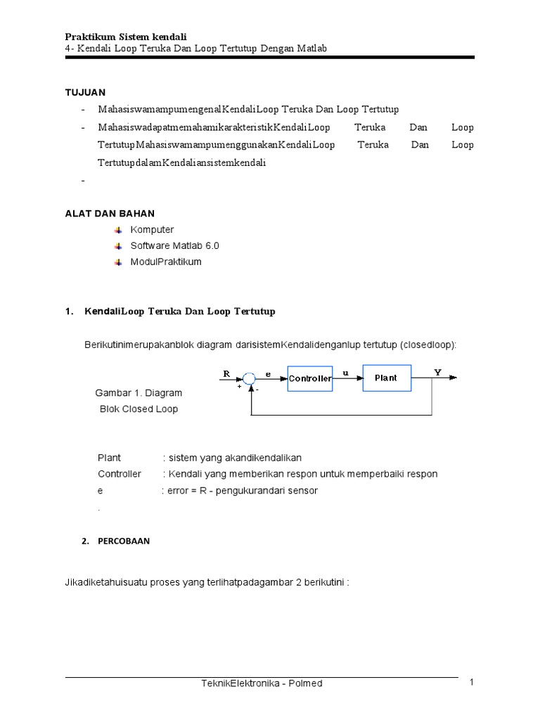 4 - Kendali Loop Teruka Dan Loop Tertutup Dengan Matlab | PDF | Metode & Bahan Ajar