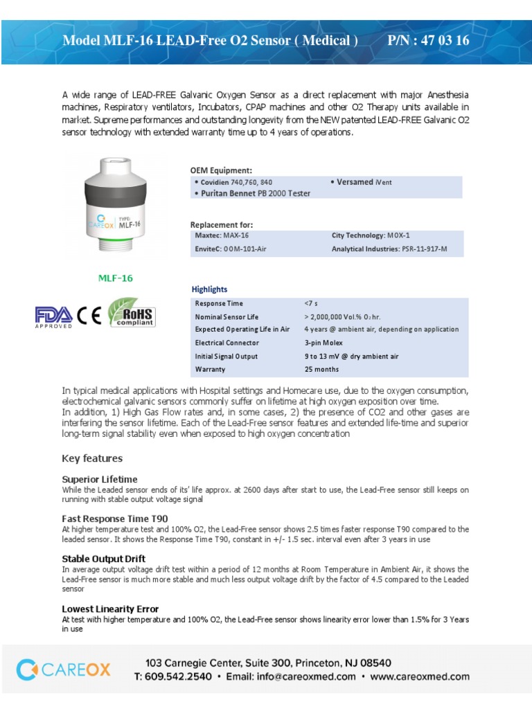 MLF-16 Lead-Free O2 Sensor Overview | PDF | Sensor | Electrical Engineering