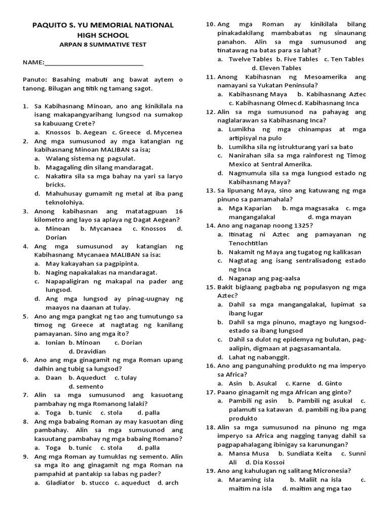 Arpan Summative Test | PDF