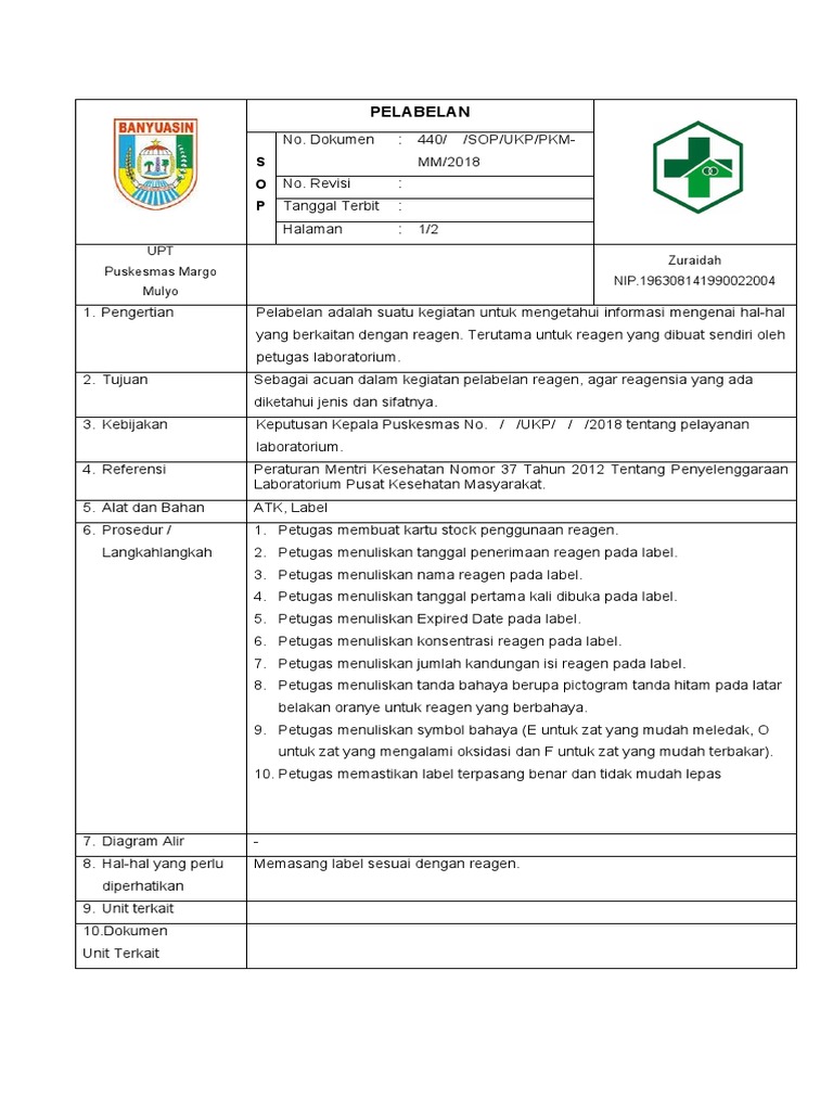 Prosedur Pelabelan Reagen Laboratorium | PDF