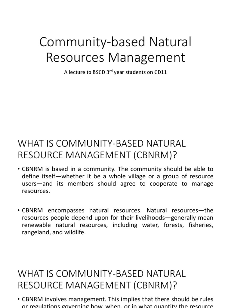 Lecture 6 Community-Based Natural Resources Management | PDF | Natural ...