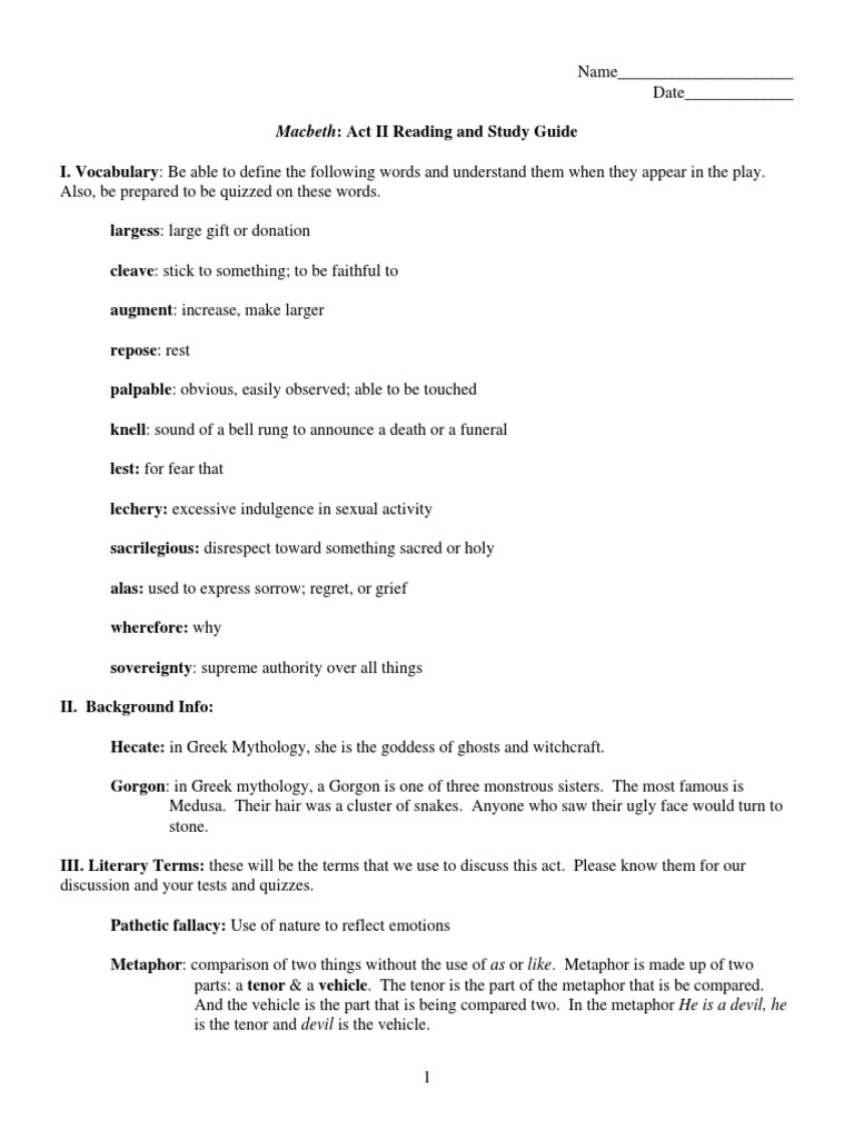 Macbeth Act II Study Guide and Questions | PDF | Macbeth