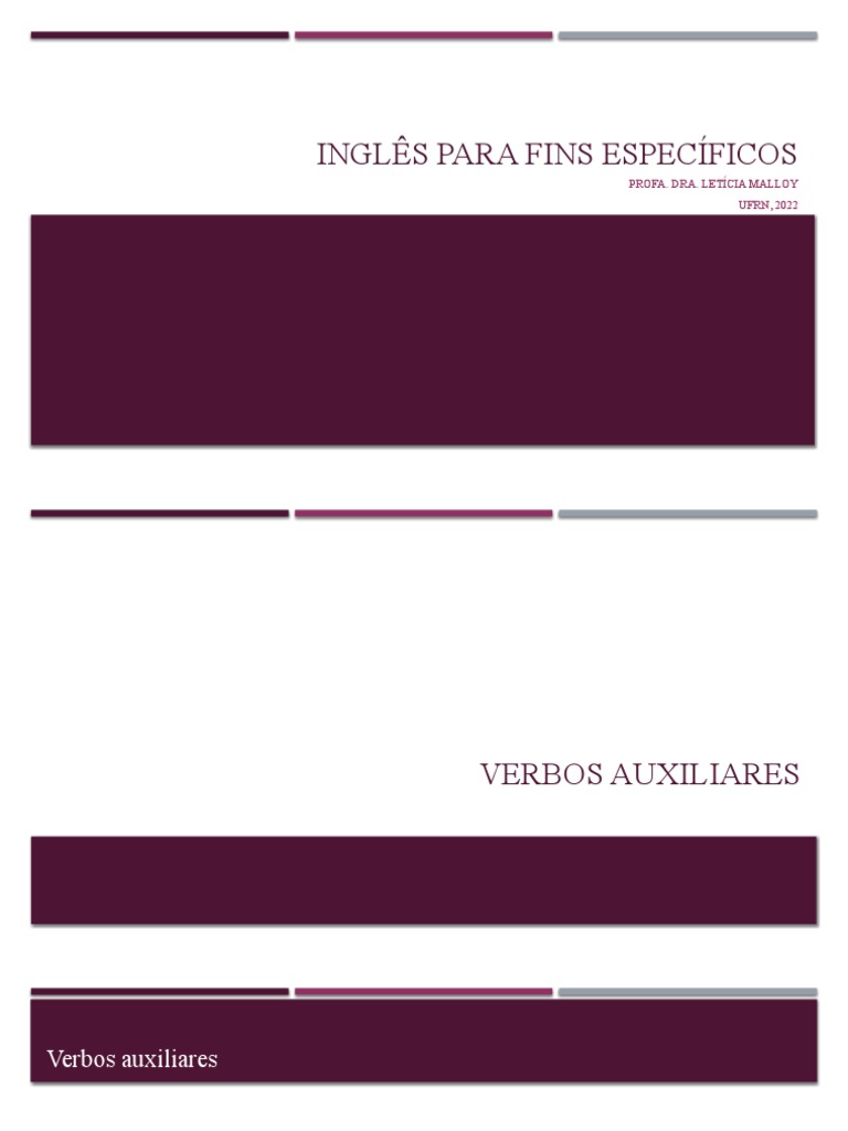Slides Sobre Verbos Auxiliares Ingles Pdf Semântica Conjugação