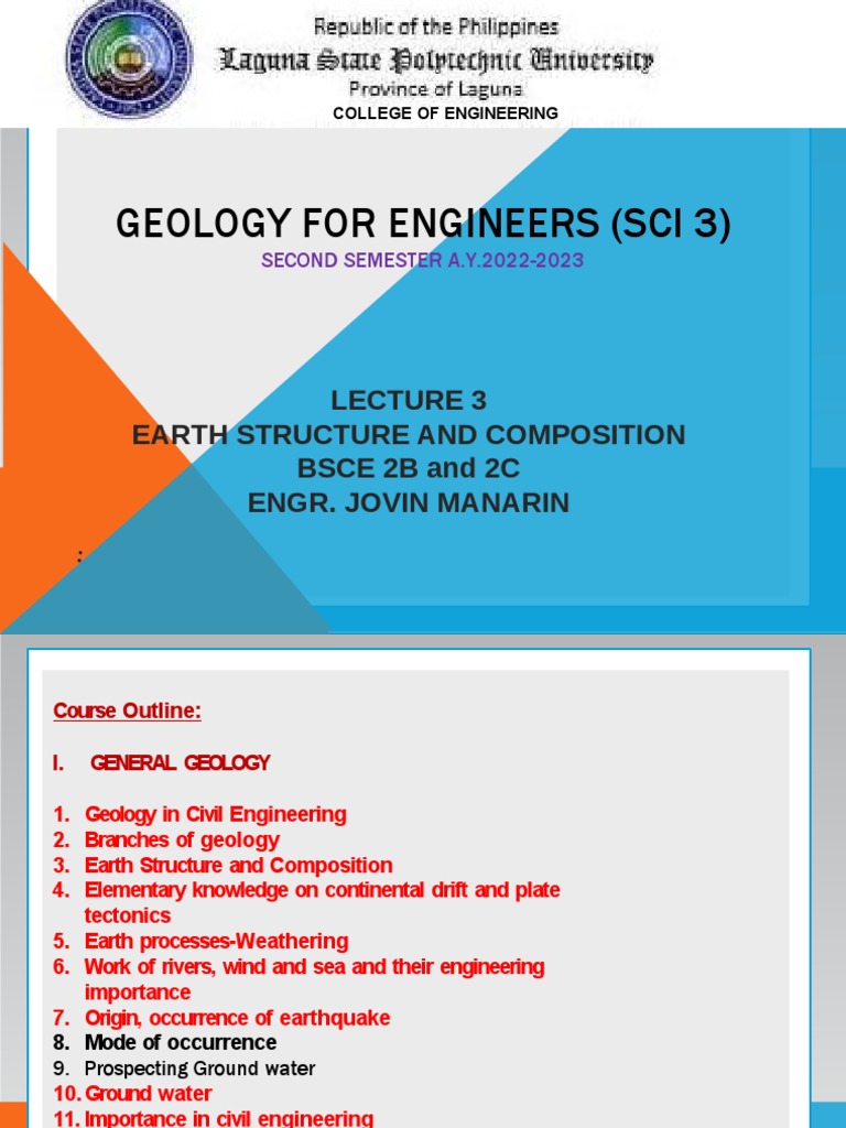 Geology For Engineers (Sci 3) : Earth Structure and Composition BSCE 2B ...