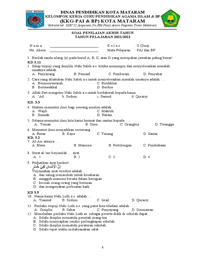 Soal Pat Pai KLS 2 2022 Revisi | PDF