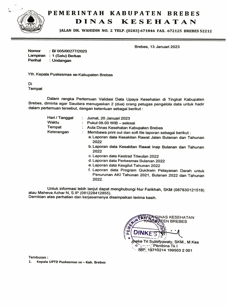 Contoh Surat Undangan Validasi Data | PDF
