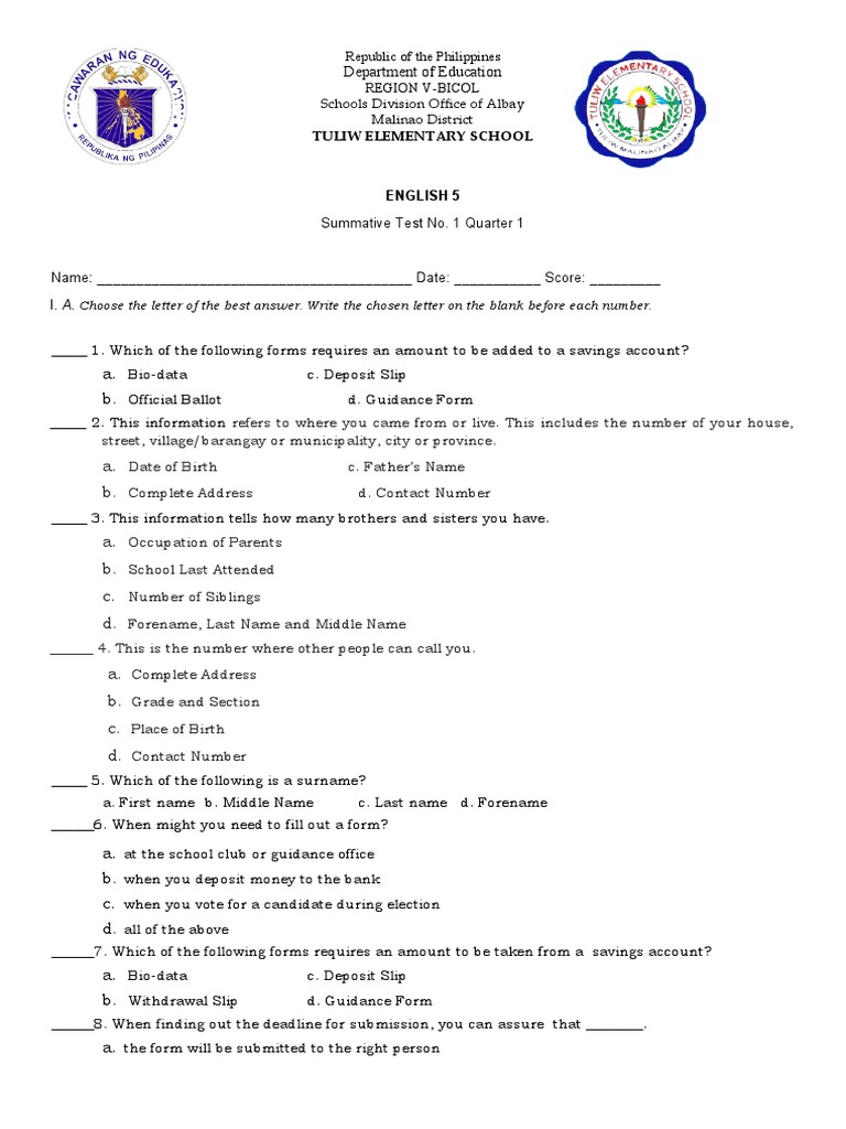 Grade 5 Summative Test in English Modules 1-3 | PDF | Pupa | Butterfly