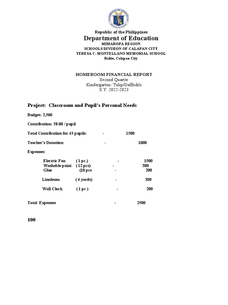 Homeroom Financial Report | PDF