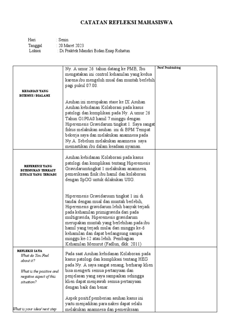 CATATAN REFLEKSI Stase 9 Nining Sophya | PDF