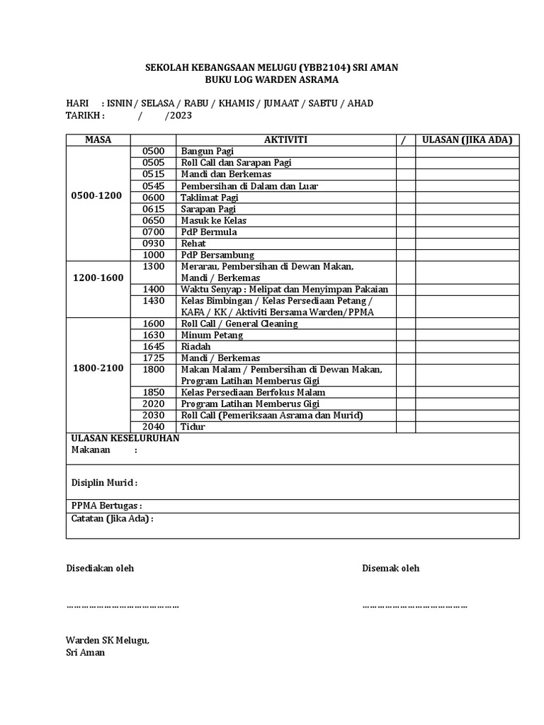 Kandungan Buku Log Warden | PDF