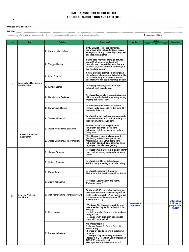 1.1 Form Assessment Hotel Building and Facilities Final 2023 | PDF