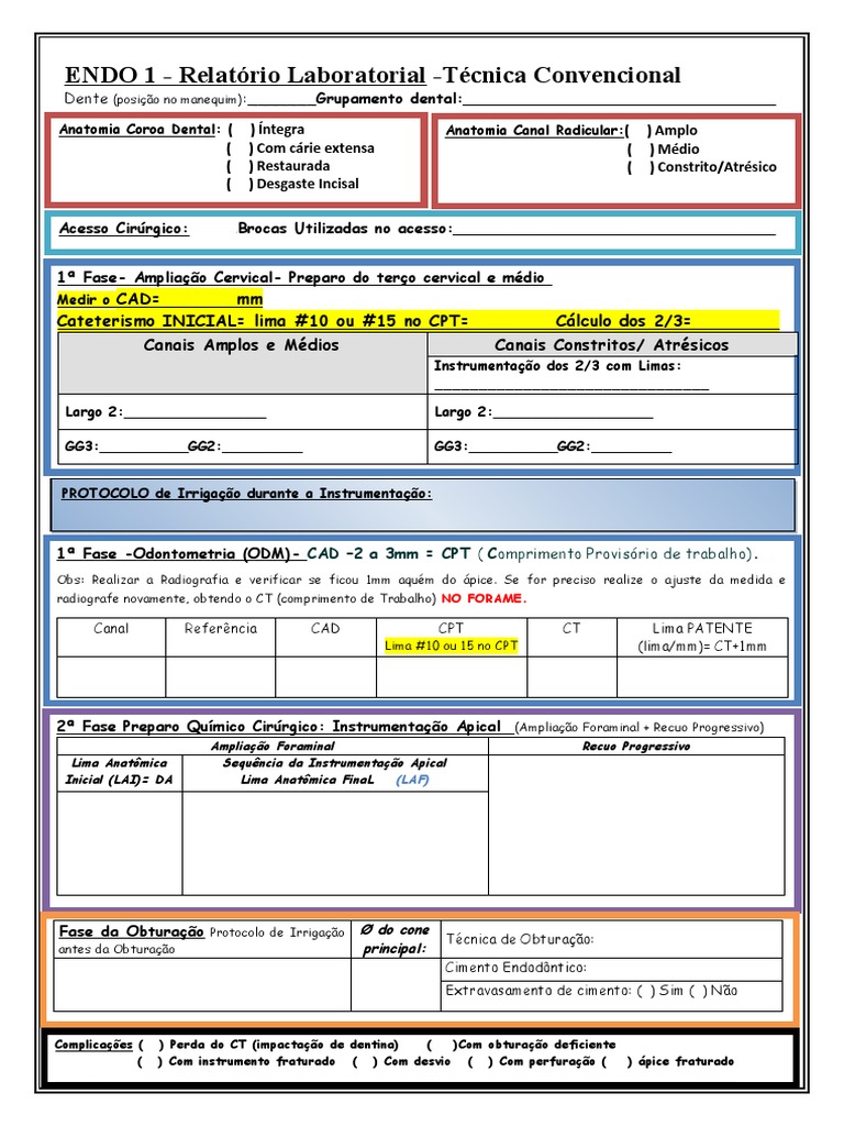 Relatório diário Endo 1 (1) | PDF | Dente | Ciências da Saúde