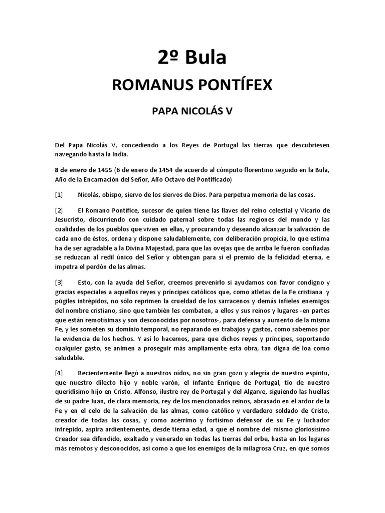 2º Bula Papal 1455 Romanus Pontífex - Nicolás V | PDF | Papa | Cristo ...