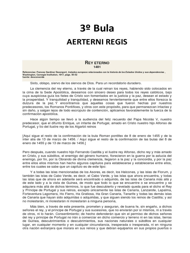 3 Bula Aerternis Regis Rey Eterno 1481 | PDF | Islas Canarias | Pablo el apóstol
