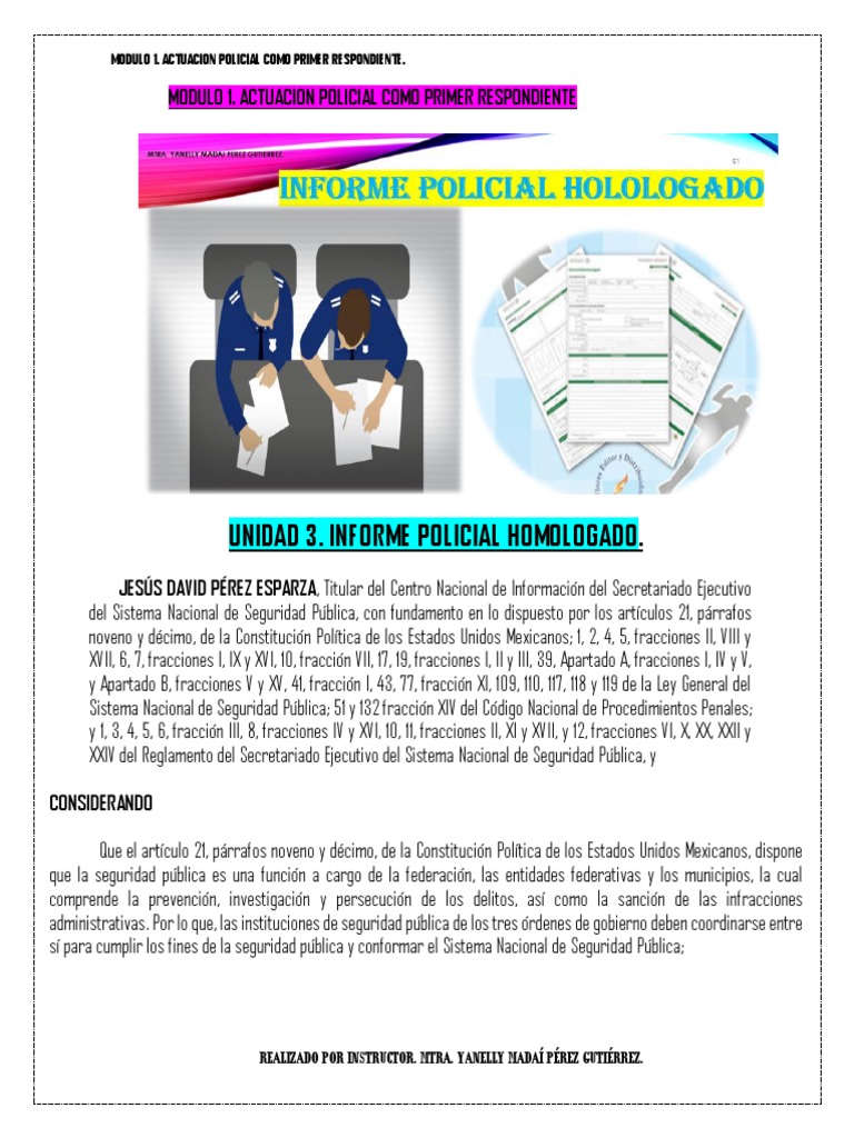 Unidad 3. Informe Policial Homologado.: Modulo 1. Actuacion Policial ...