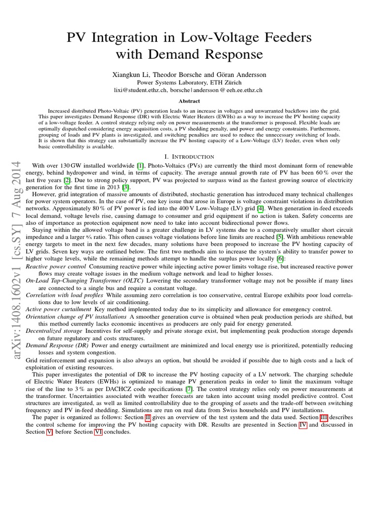 PV Integration in Low-Voltage Feeders With Demand Response: Xiangkun Li ...