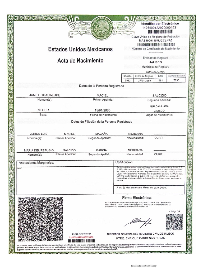 Acta de Nacimiento | PDF