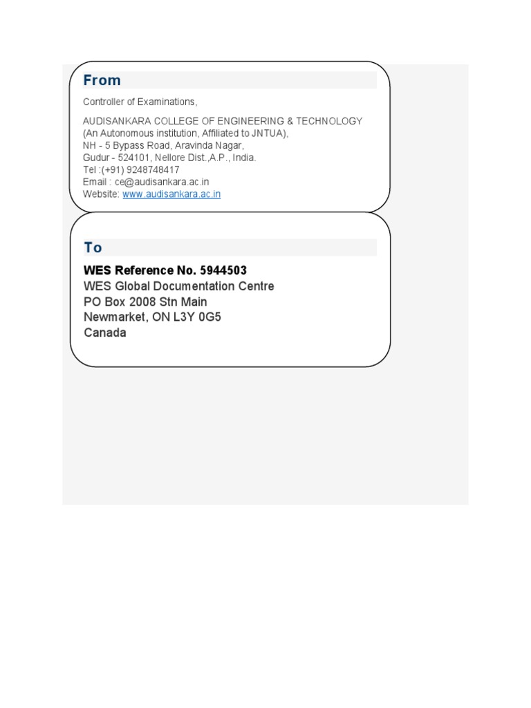 WES Reference No. 5944503: WES Global Documentation Centre PO Box 2008 ...