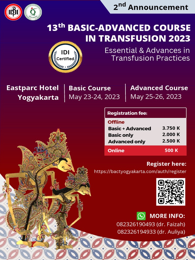13th Basic-Advanced Course in Transfusion 2023 Announcement: Schedule and Program Details for ...