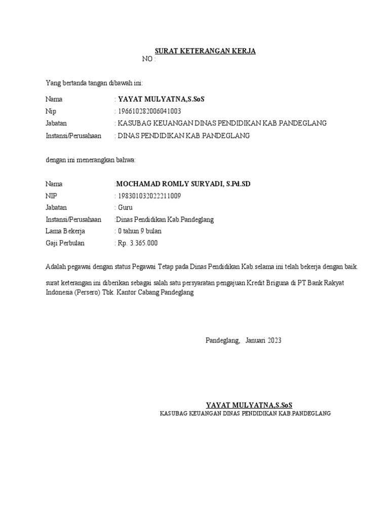 Surat Keterangan Kerja | PDF