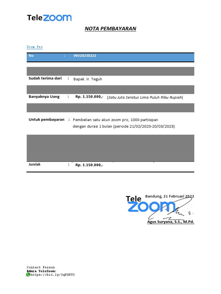 NOTA PEMBAYARAN Zoom | PDF