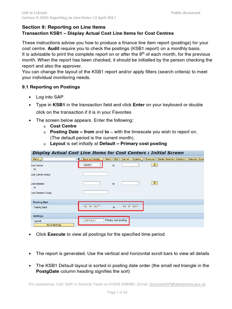 Section 9: Reporting On Line Items: Transaction KSB1 - Display Actual ...