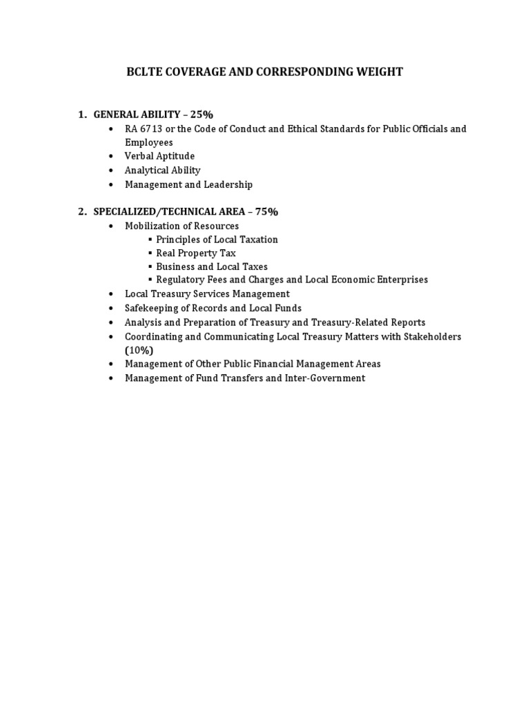 Bclte Coverage and Corresponding Weight: 1. General Ability - 25% | PDF ...