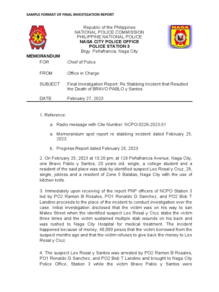 Final Investigation Report: Stabbing Incident | PDF | Misconduct ...