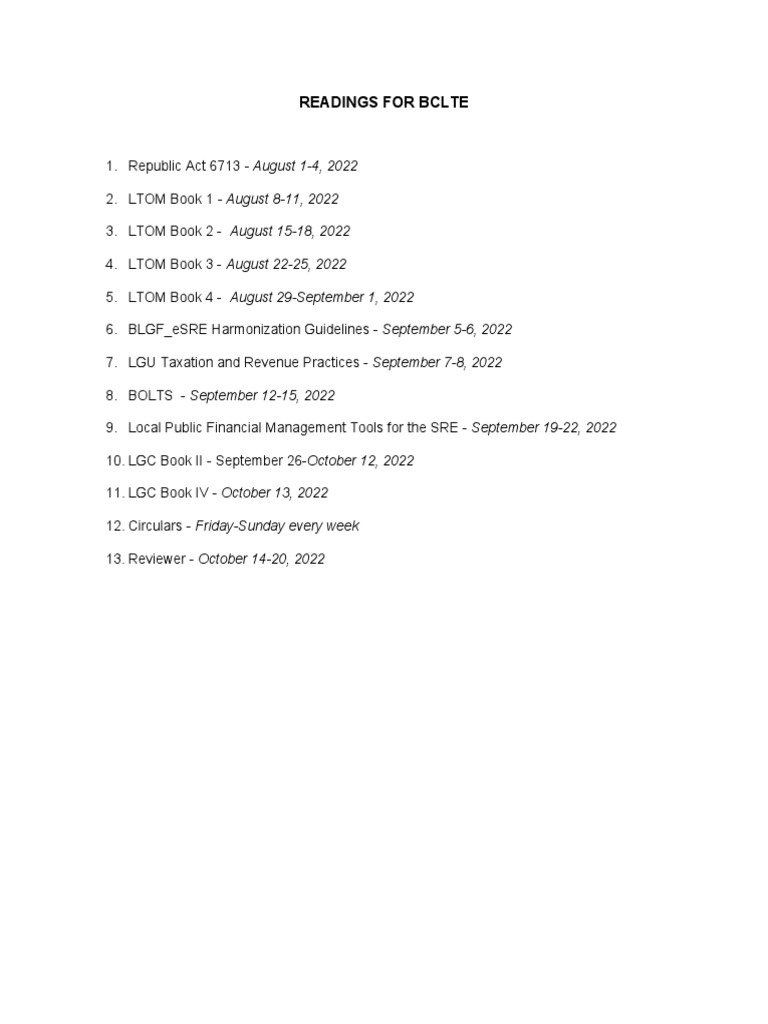 Readings For Bclte | PDF