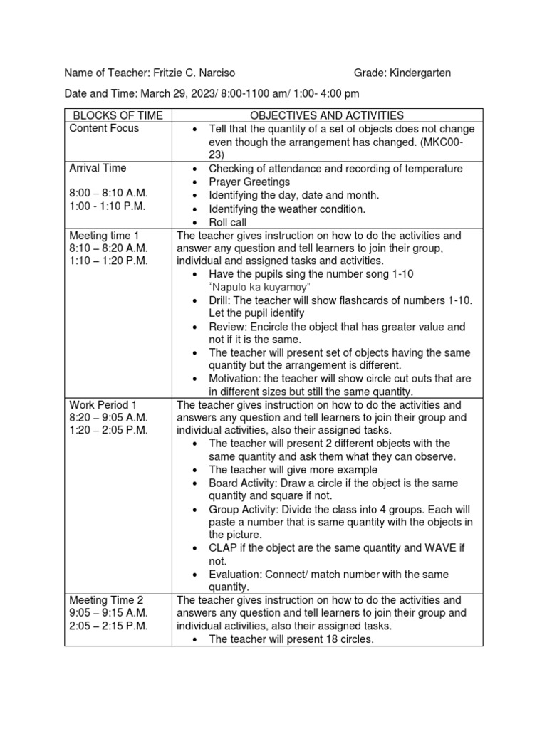 Lesson Plan in Kindergarten | PDF | Cognition | Learning