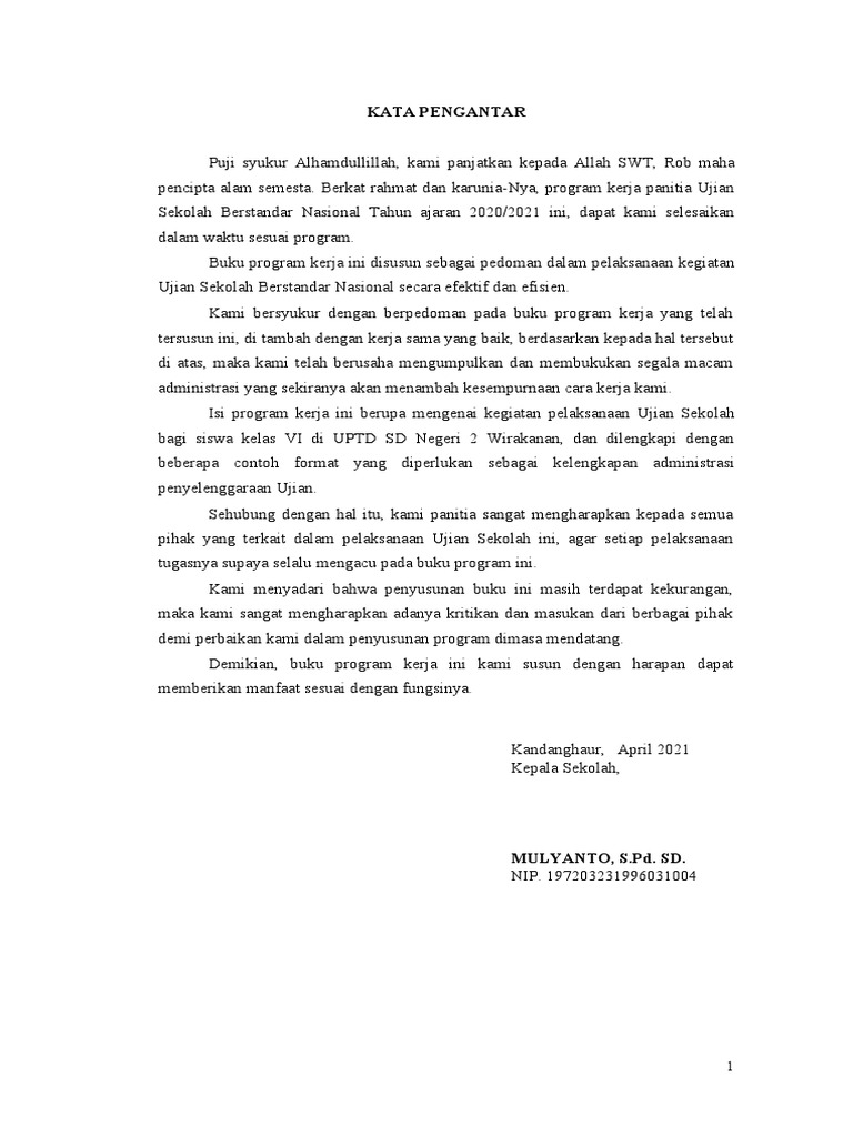 Program Kerja Ujian Sekolah Tahun 2022 | PDF