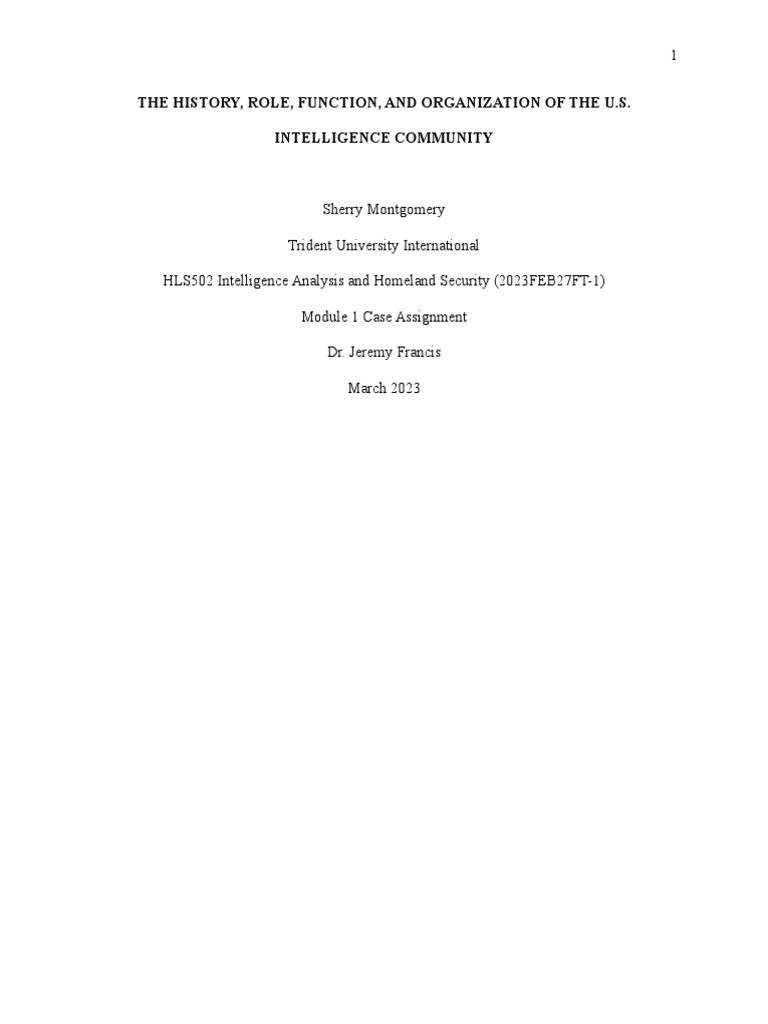 An Analysis of the United States Intelligence Community: Its History ...