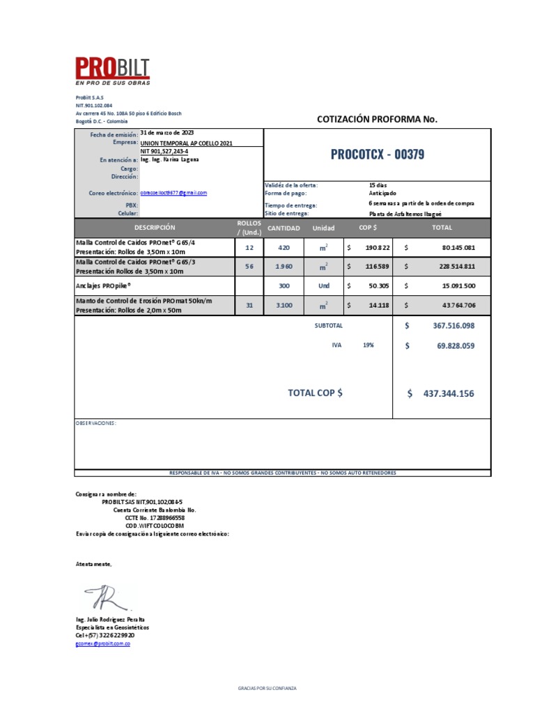 PROCOTCX - 00379: Cotización Proforma No | PDF