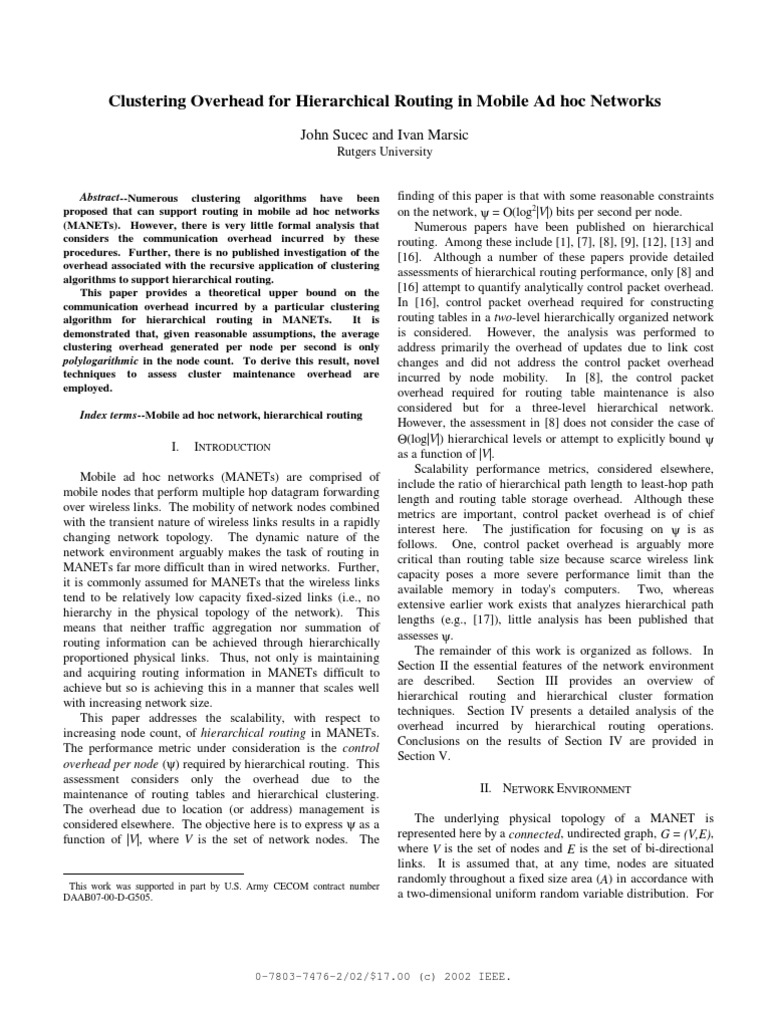 Clustering Overhead For Hierarchical Routing in Mobile Ad Hoc Networks | Download Free PDF ...