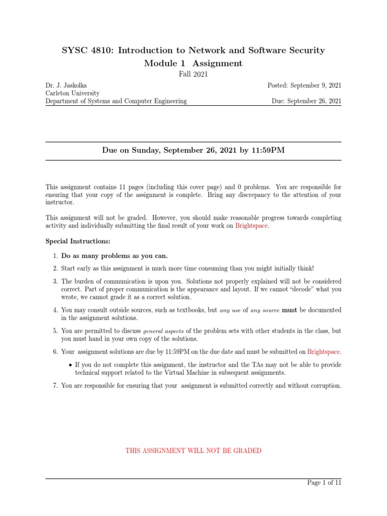 SYSC 4810: Introduction To Network and Software Security Module 1 Assignment | PDF | Virtual ...