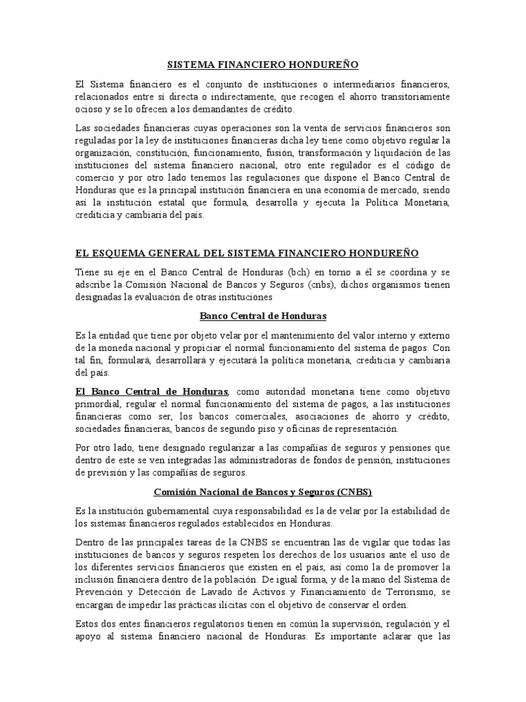 Estructura del Sistema Financiero en Honduras | PDF | Bancos | Seguro