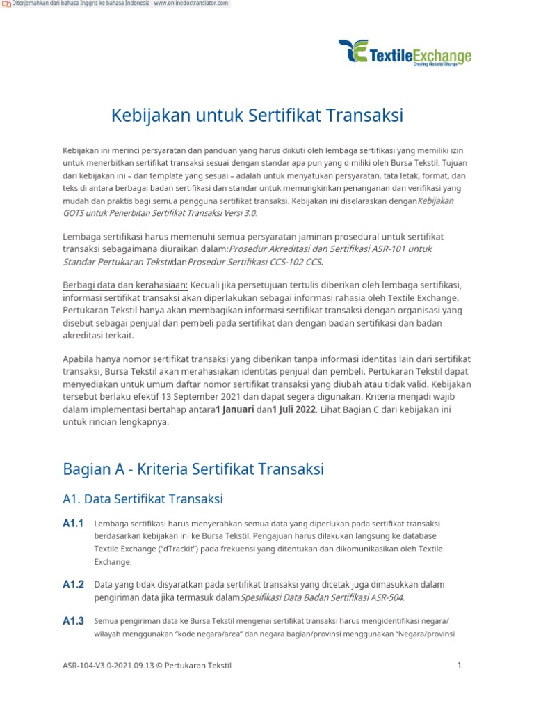 ASR 104 V3.0 Policy For Transaction Certificates - En.id | PDF | Bisnis ...