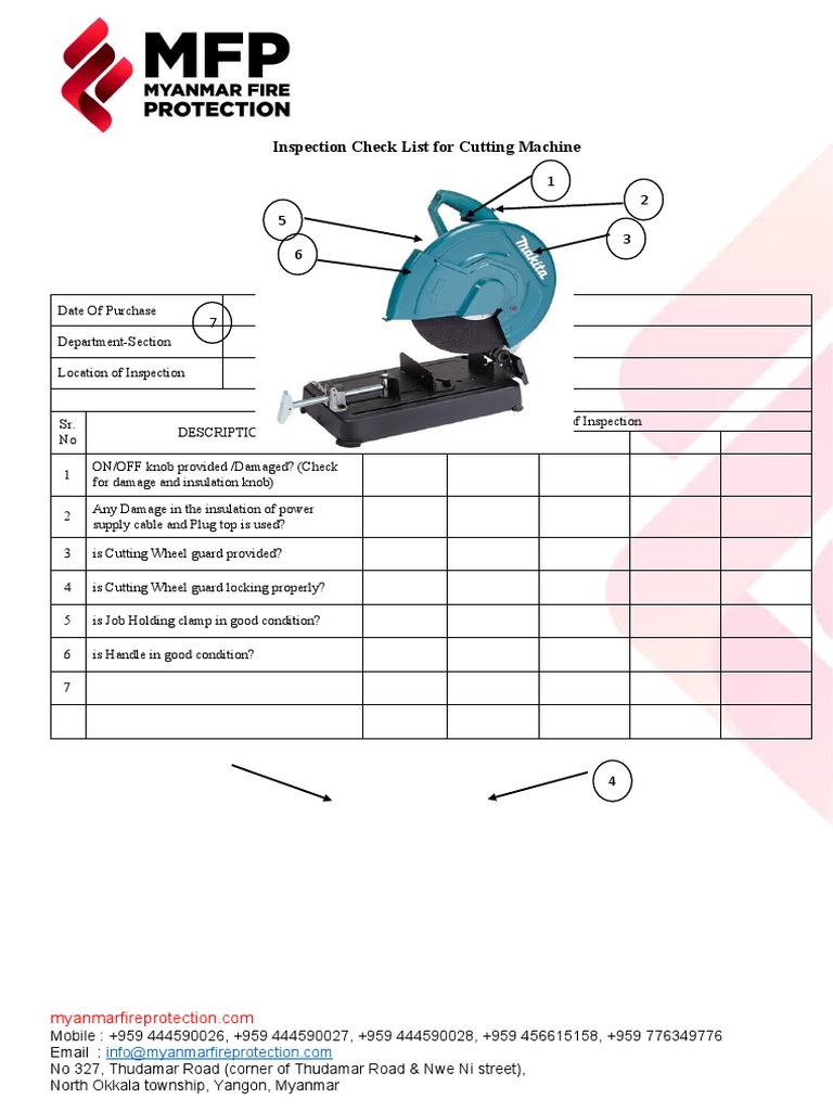 Cutting MachIne Inspection Check List | PDF | Manufactured Goods | Electrical Engineering