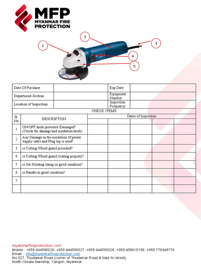 Angle Grinder Safety Inspection Checklist | PDF