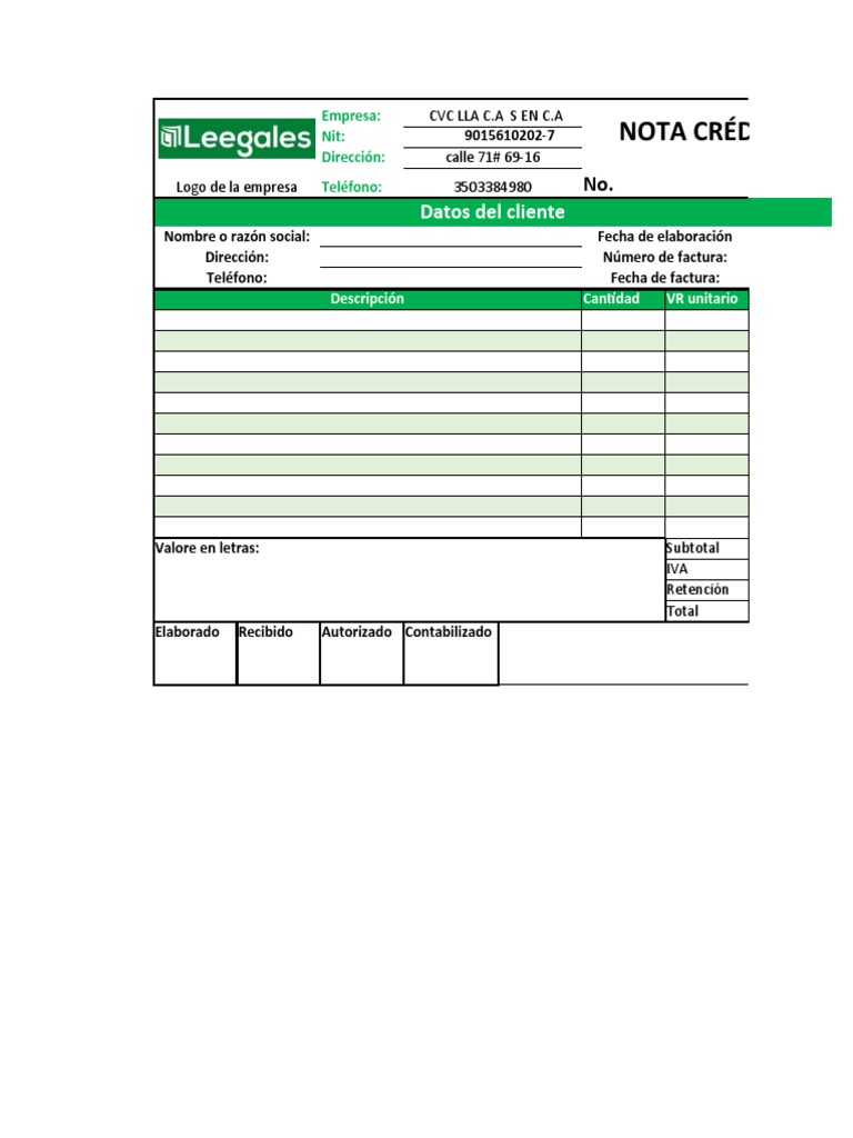 Formato Nota Crédito | PDF