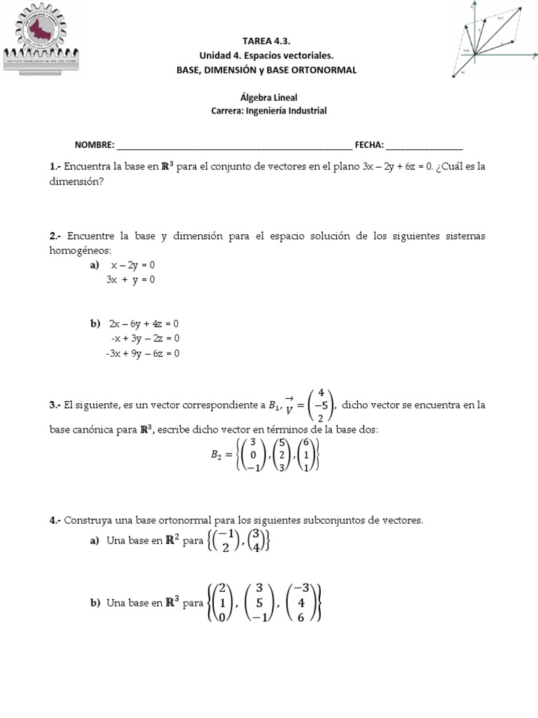 TAREA 4.3 UNIDAD 4. Base y Dimensión | PDF