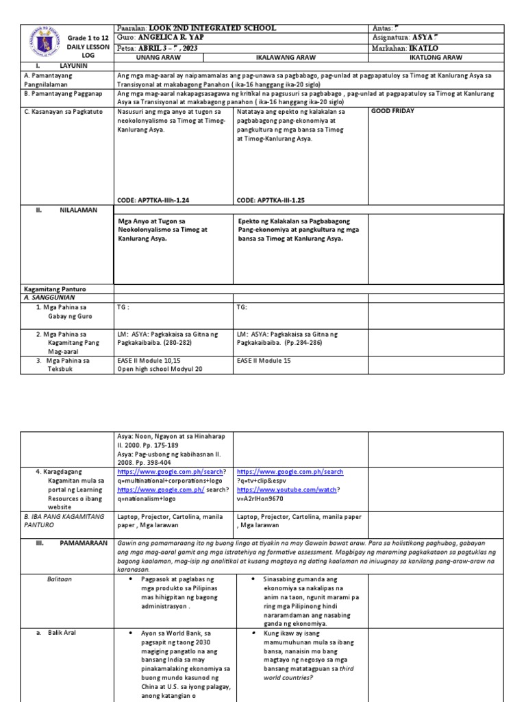 JHS-DLL - 3rd Grading - 25-27 | PDF